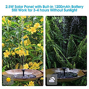2.5W Solar Fountain Pump with 1200mAh Battery, Solar Water Pump Floating Fountain with 6 Nozzles, for Bird Bath, Fish Tank, Pond or Garden Decoration Pond heaters for Outdoor Ponds
