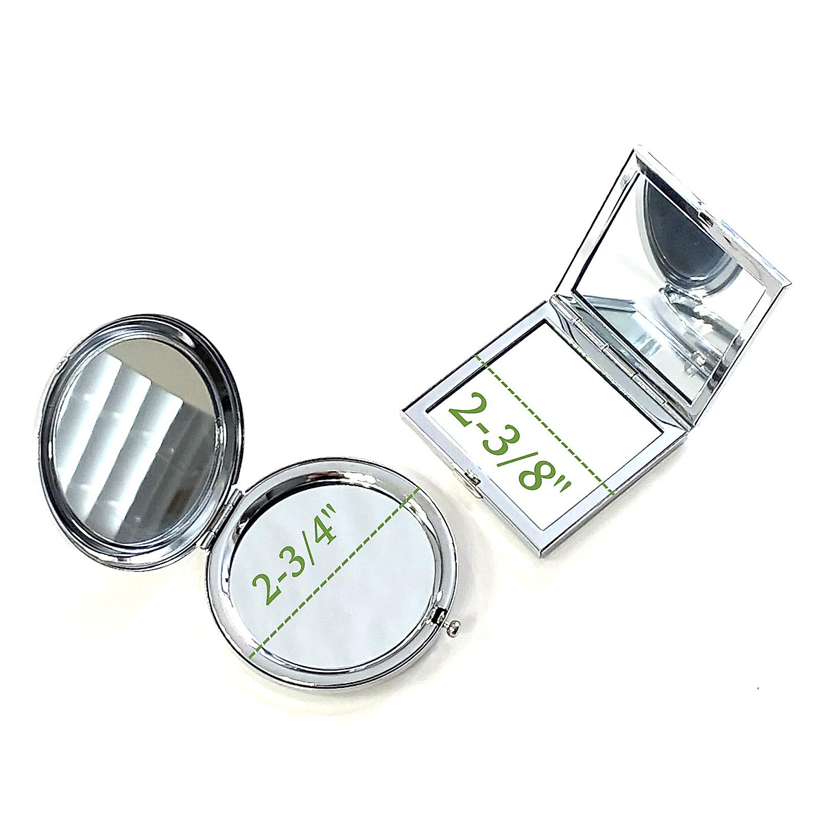 Azi 2 Classic Celtic Style Travel Pocket & Purse Mirror. 1 Round and 1 Square Double Sided Christmas Red & Green Irish Design Pattern Floral & Swirl