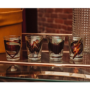 Toynk DC Comics Justice League Movie Logos 1.5-Ounce Mini Shot Glasses | Set of 4