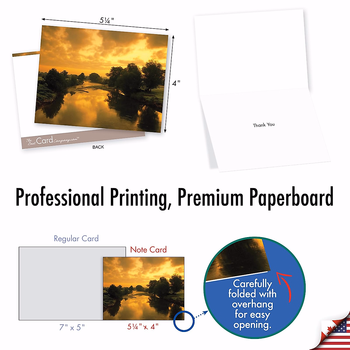 The Best Card Company 10 Assorted Nature Thank You Notecards Box Set 4 x 5.12 Inch with Envelopes (10 Designs, 1 Each) Sun Settings M1740TY