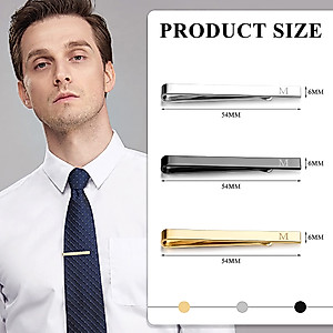 UBGICIG 3 Pcs Stainless Steel Tie Clips for Men Elegant Personalized Letter T Tie Clip Set for Men Classic Gold Silver Black Tone Tie Bar Father's Day Gifts Business Wedding Anniversary