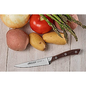 Arcos Paring knife 4 inches Nitrum Stainless Steel.Paring Knife for Peeling Fruits and Vegetables. Wooden Handle and blade 100 mm. Rust & Wear Resistant. Series Natura. Color Brown