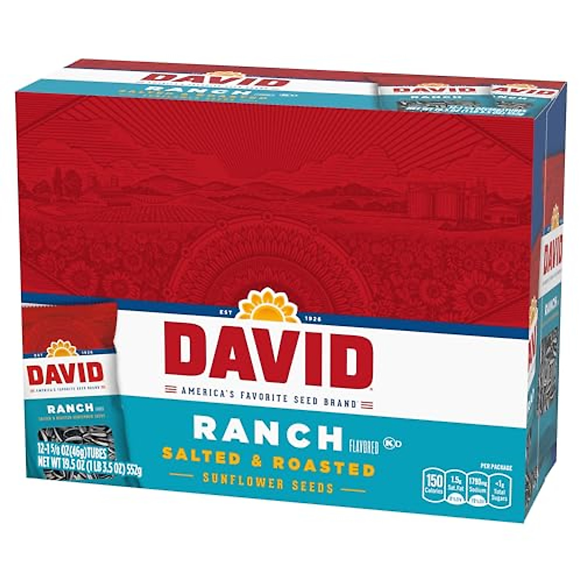 DAVID Roasted and Salted Ranch Sunflower Seeds, 1.625 oz, 12 Pack