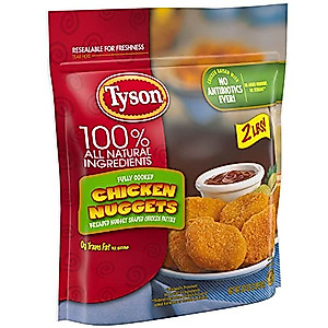 Tyson Fully Cooked Breaded Nugget Shaped Chicken Patty, 2 Pound -- 12 per case.