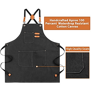 Chef Grill or Work Aprons for Women and Men with Large Pockets, Cross Back Waterproof Chef Apron, Adjustable Painting, Barbecue, Kitchen Cooking, Baking Apron, Work Shop Accessories M-XXL(BLACK)