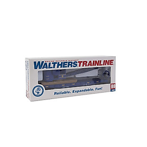 Walthers Trainline HO Scale Model Flatcar with Logging Crane - Alaska Railroad 17104, Blue