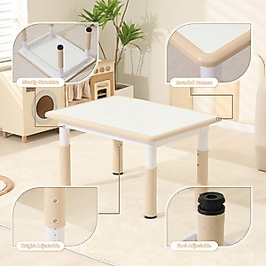 SINKIPA Kids Table and 2 Chairs Set, Height Adjustable Toddler Table and Chairs, Graffiti Desktop Kids Study Table with Anti-Slip Foot Covers, Children Activity Table for Ages 2-10