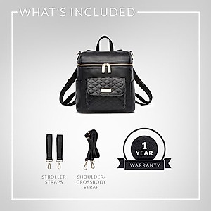 Petit Monaco Diaper Bag Backpack by Luli Bebe - Designer Modern Vegan Leather Diaper Bag Backpack with Gender Neutral Design, Cute Mini Diaper Bag Backpack (Ebony Black)