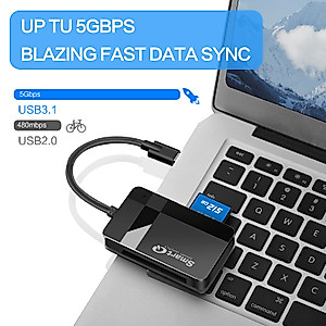 SmartQ SD Card Reader, 4-in-1 USB C 3.0 SD/Micro SD/MS/CF Memory Card Reader, Adapter for camera, Compatible with MacBook Pro, MacBook Air/iPad Pro, Samsung Galaxy S10/S9/S8, Surface Book 2