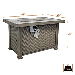 Propane Fire Fit Table, Summerville 42 inch Gas Fire Table Outdoor Smokeless Square 50,000 BTU Auto-Ignition Firepits with Lava Stone for Patio,Garden,Backyard