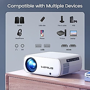 Movie Projector 4K Supported, Native 1080P Bluetooth 480ANSI Outdoor Projector 5G WiFi, WiMiUS S26 Home Theater 300'' Display Compatible with iOS/Android/TV Stick/PS5