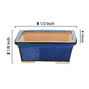 Glazed Ceramic Bonsai Pot - Decorative Planter for Dwarf Trees, Succulents, Small Plants - Blue Rectangular Container Perfect for Indoor and Outdoor Gardens, Table Centerpieces and Windowsill Décor