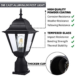 Windben Outdoor Post Light,Lamp Post Light Fixture,Post Lantern with Pier Mount Base,Matte Black,7.4in,Suitable for Gardens,Yards,Balconies,Passages or Entrances,etc