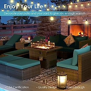 RADIATA PE Wicker Patio Furniture Set Sectional High Back Large Size Sofa Sets with Propane Fire Pit Table 55000 BTU Balcony Rattan Lounge Conversation Sets for Outdoor (11 Pieces,Sky Blue)