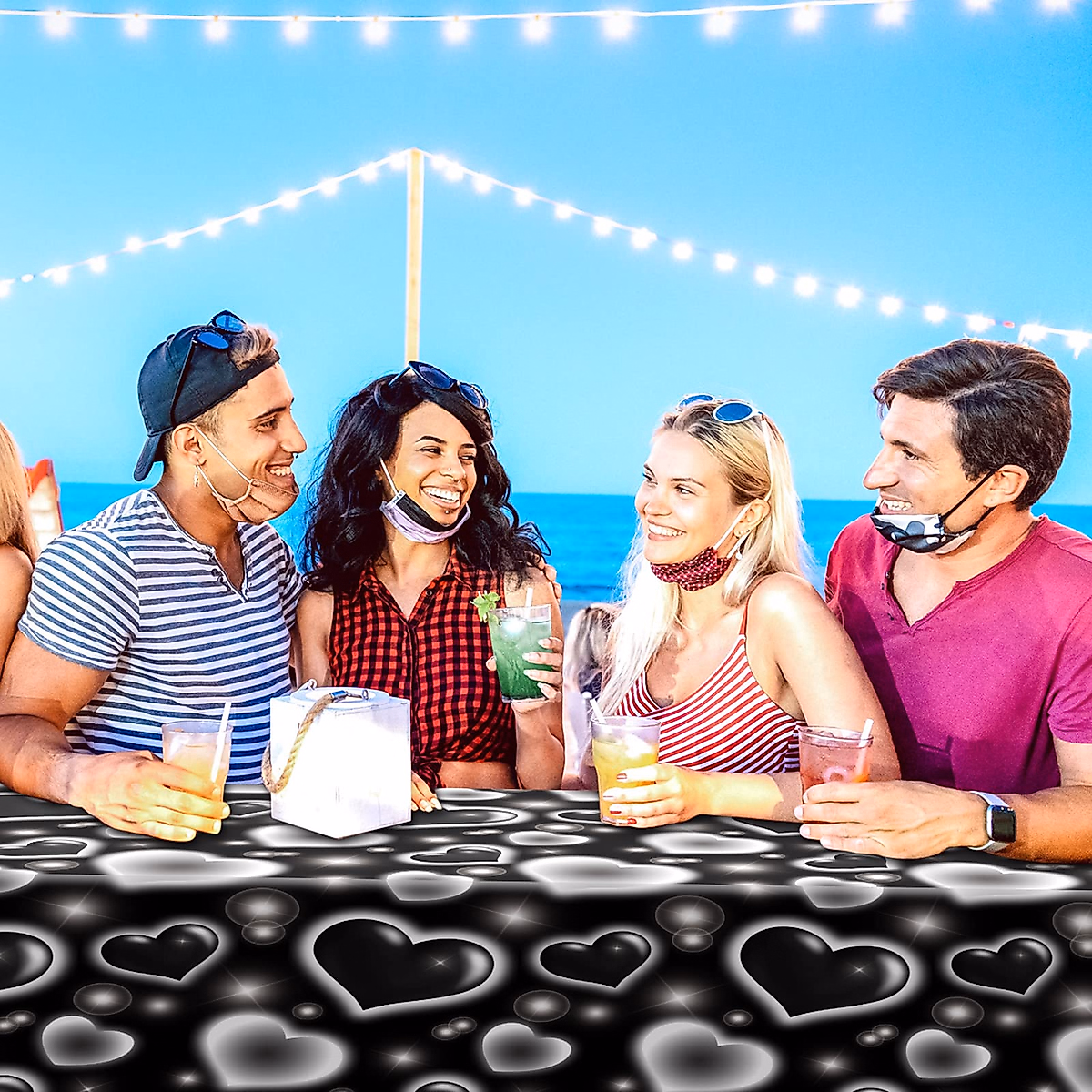 Tudomro 3 Pack 2000s Tablecloth Decoration Cholo Party Table Cover 90s Table Covers Heart Early Plastic Disposable Rectangle Table Decoration for Birthday Party Supplies, 54 x 108 Inches(Black)