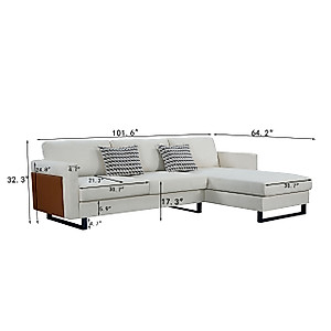 DEINPPA L Shaped Sofa Couch with Charging Port, Convertible Sectional Sofa with Linen Fabric, Modern Couch with Reversible Chaise for Living Room and Small Space, Beige