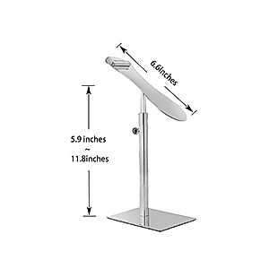DZLOHAS Shoe Display Stand Silver, Risers Stand Countertop Adjustable Shoe Rack Retail Supplies Stainless Steel Shoe Display, 2 Sets of Shoe Rack