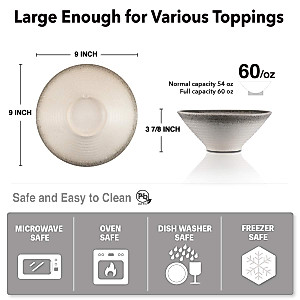 Alex Kato Ceramic Japanese Ramen Bowls Set of 2-60 ounce Large Noodle Soup Bowl, with Chopsticks and Spoon for Asian Pho Udon Soba (White)