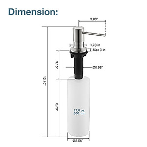 Soap Dispenser for Kitchen Sink, OUEN Brushed Nickel Built in Pump Soap Dispensers, Stainless Steel Sink Soap Dispenser or Lotion Dispenser Pump with Above the Sink Refillable 17OZ Large Liquid Bottle