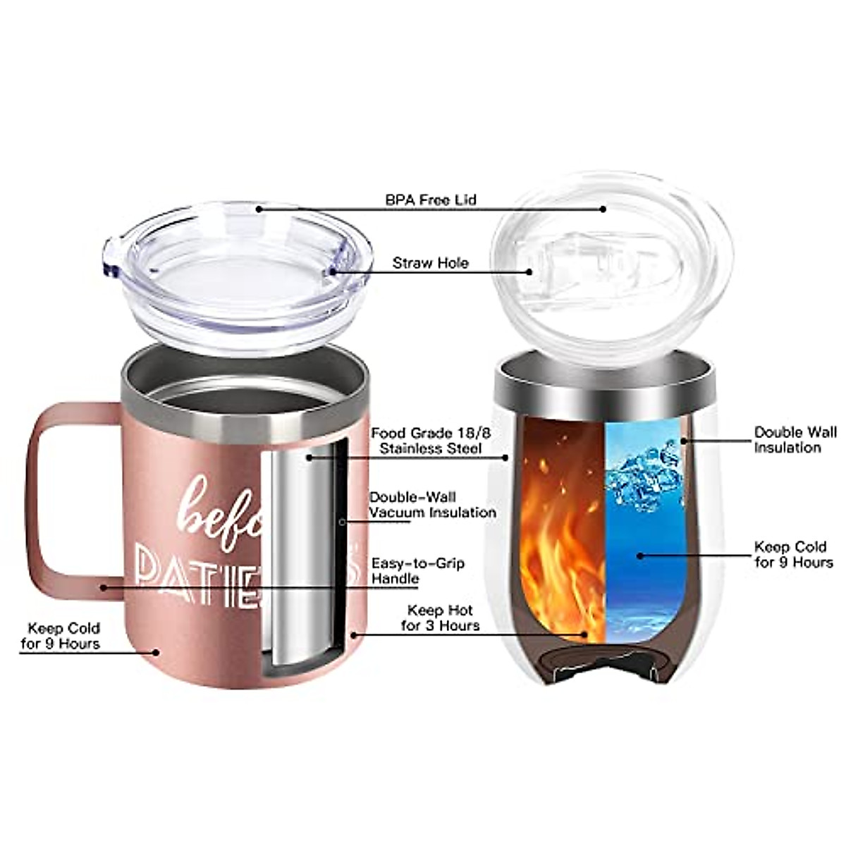 Physkoa Before Patients, After Patients Gift Set - 12oz Stainless Steel Wine Glasses and 12oz Stainless Steel Coffee Mug Set - Nurse Gifts for Women,Nurses Week Gifts,Nursing Graduation Gifts
