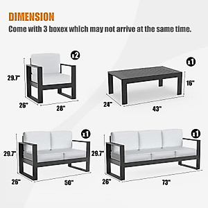 KHOLH 5 Piece Modern Aluminum Patio Furniture Set, Outdoor Patio Sectional Conversation Metal Seating Sets with Olefin Cushion and Coffee Table