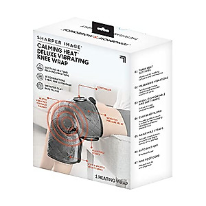 Calming Heat Knee Wrap by Sharper Image Personal Electric Knee Heating Pad Wrap with Vibrations, 2 Heat & 5 Massage Settings for 10 Relaxing Combinations, Soft to Touch Plush Fabric