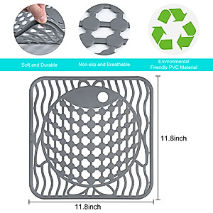 Coopay 2 Pack Kitchen Sink Mat PVC Eco-friendly Kitchen Stainless steel/Porcelain Dish Drying Pad Sink Protector for Bottom of Kitchen Sink, Fish Pattern Design, 11.8 x 11.8 Inches (Gray)