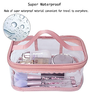 ANEMEL Toiletry Bag Makeup Cosmetic Clear Bag Portable Waterproof Transparent Travel Storage Pink