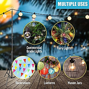 Huamai String Light Poles Outdoor - 8.4FT Flag Light Pole Outside, Backyard Steel Poles for String Lights Hanging Parties Bistro Wedding Garden Patio Lighting Stand