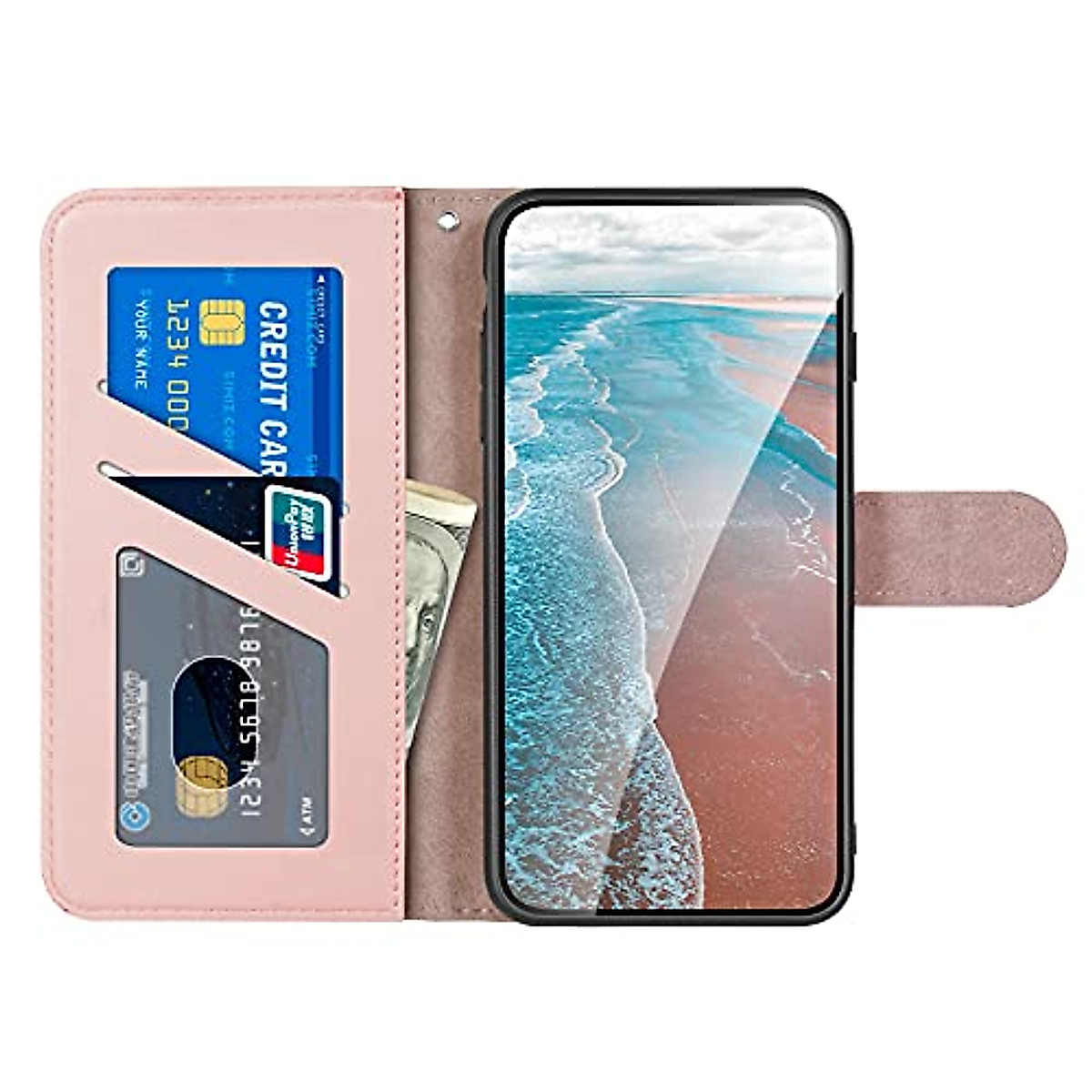 ONV Wallet Case Compatible with Samsung Galaxy S9 Plus - Deer Shinny Flip Leather Case with Cash Pocket Card Slot Wrist Strap Shockproof Stand Magnet Cover for Samsung Galaxy S9 Plus [MHL] -Redgold