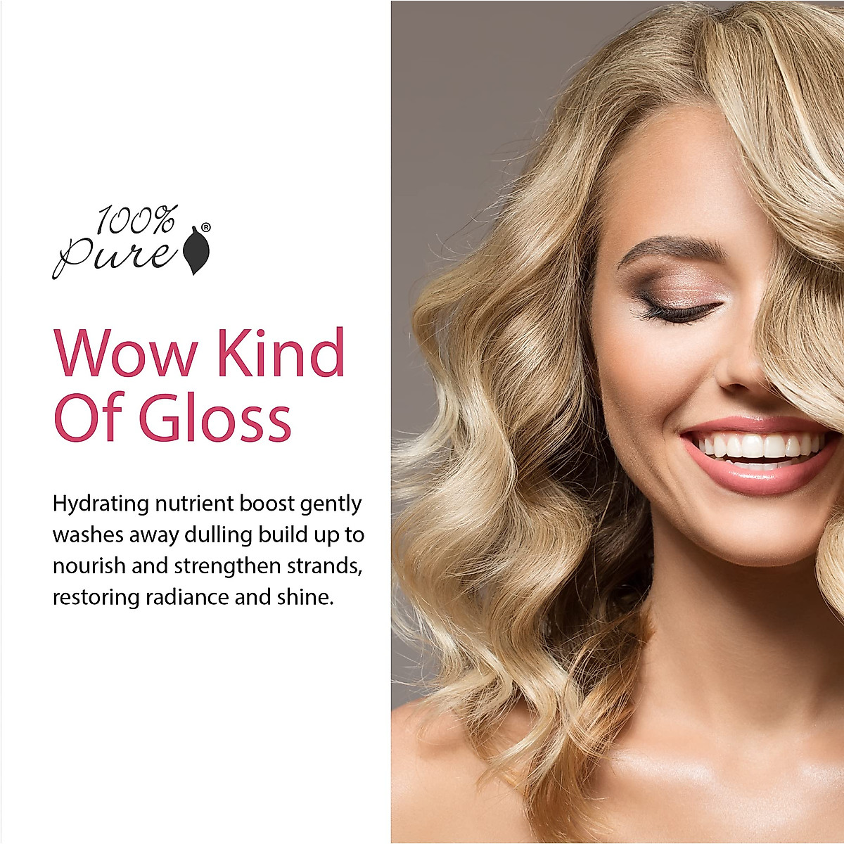 100% PURE Glossy Locks Glossing Shampoo Hair Wash Detox & Hydrate Shine Boosting Dry Dull Damaged Strands Avocado Butter & Seaweed Collagen Natural Care for Women & Men Vegan - 16 Fl Oz