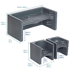 ECR4Kids Tri-Me Table and Cube Chair Set, Multipurpose Furniture, Dark Grey, 3-Piece