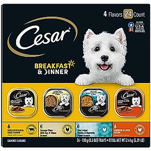 CESAR HOME DELIGHTS Adult Wet Dog Food & Classic Loaf in Sauce Breakfast & Dinner Variety Pack, (24) 3.5 oz. Easy Peel Trays