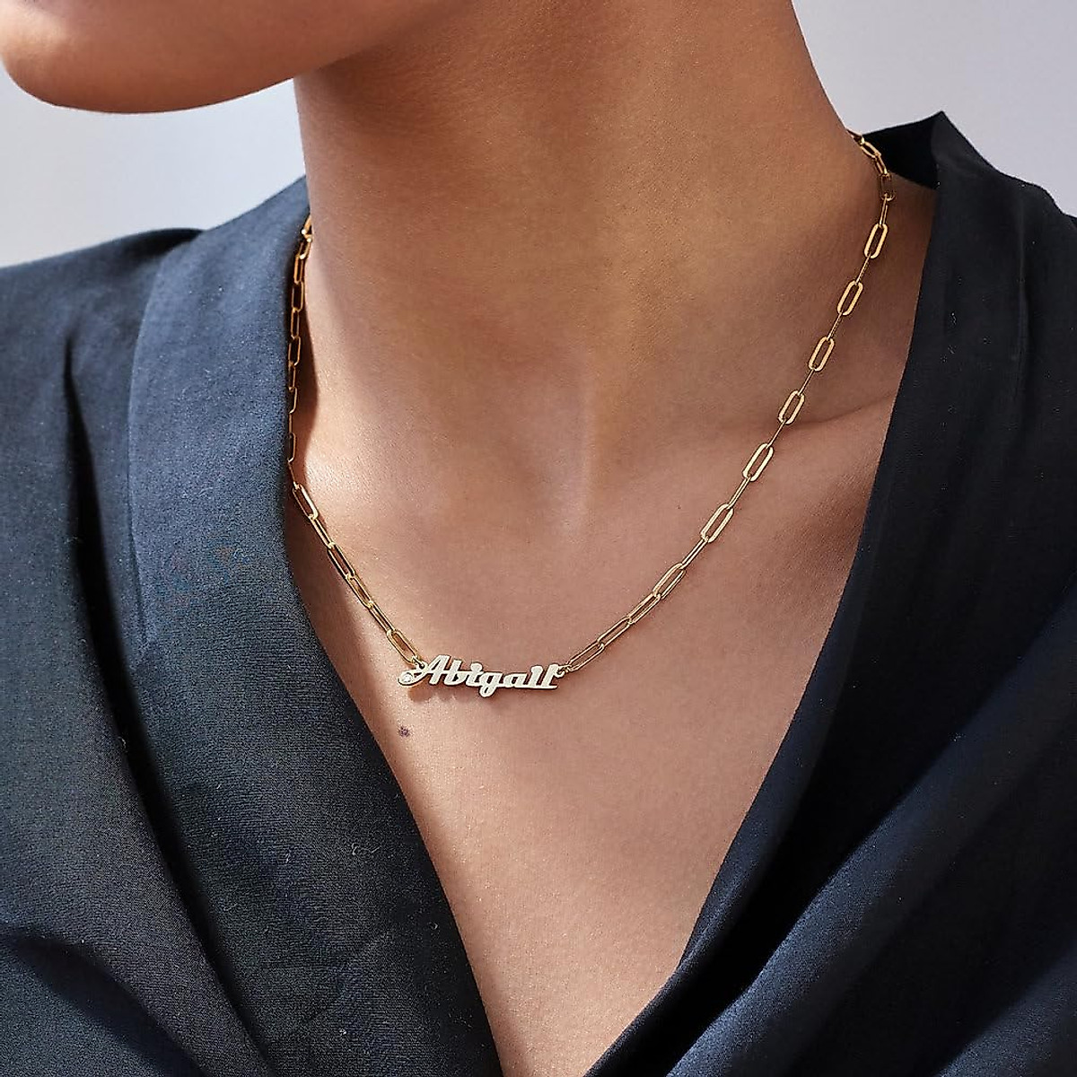 Oak&Luna Custom Link Chain Name Necklace with Diamond in Silver 925 18k Gold Plating - Personalized Dainty Woman Birthday Jewelry Gift for Her (18k Gold Vermeil)