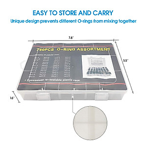 Boatsea 740pcs Rubber O Ring Assortment Kits 24 Sizes Sealing Gasket Washer Made of Nitrile Rubber NBR for Automotive Repair, Plumbing and Faucet, Air or Gas Connections, Resist Oil and Heat O-Rings