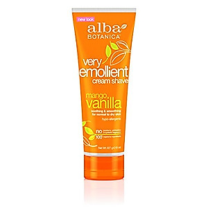 Alba Botanical Mango Vanilla Very Emollient Cream Shave, 8 Ounce Tubes (Pack of 4)