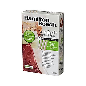 Hamilton Beach Vacuum Sealer, (3-Pack) 11 in x 16 ft Rolls for NutriFresh, FoodSaver & Other Heat-Seal Systems (78321)