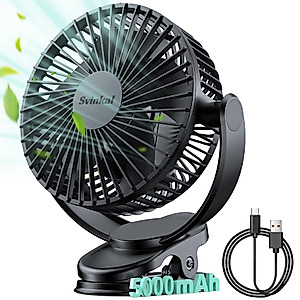 Svinkal Clip on Fan, 5000mAh USB Charging Portable Battery Fans, 6Inch Quiet USB Personal Desk Fan, 3 Speeds, 720° angle adjustment, Small Stroller Fan for home office dormitory.