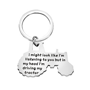 bobauna Farm Tractor Keychain Tractor Shape Keyring Farming Farmer Gift I Might Look Like I'm Listening To You But In My Head I'm Driving My Tractor (driving tractor shape keychain)