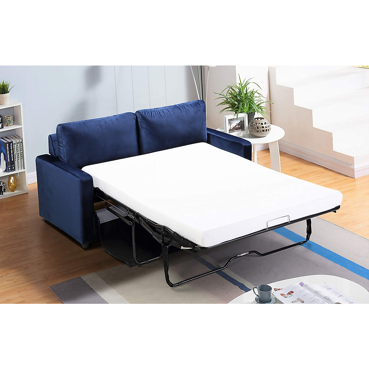 Container Furniture Direct Rosina Convertible Sleeper Sofa with Innerspring Mattress and Durable Metal Frame, 500 lb Capacity, Mid-Century Velvet Pull Out Couch Bed, 70" Wide, Full Size, Cobalt Blue