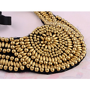 Alilang Tribal Ethnic Golden Beaded Bib Aztec Sun Scallop Edge Statement Necklace