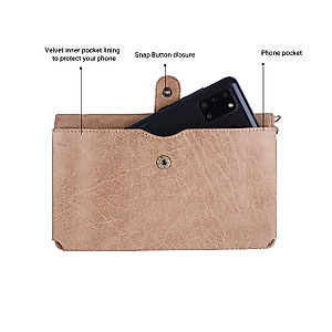 LEDERBUCK Real Leather Smartphone Crossbody Handbag Wristlet Purse Clutch for Women (Nougat)