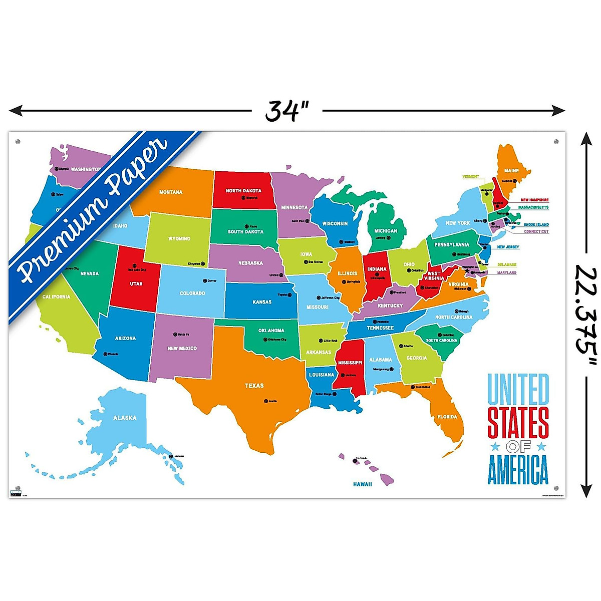 Trends International Map - United States of America 2022 Wall Poster with Pushpins