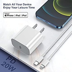 for iPhone14 13Fast Charger, Usbc Apple 20w Power Adapter Cube Fast Charging Block,USB-C Wall Plug Box+【Apple MFI Certified】 USB C Lightning Cable Cord 10ft for iPhone14/13 Pro/12 Mini/12 Pro Max/11