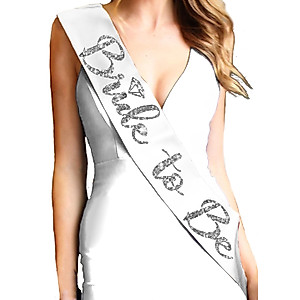 Bride To Be Sash White - Premium BRIDAL GRADE SATIN Silver Sparkle Diamond Bride To Be BRIDAL GRADE Satin Sash - White Sash(SlvDiaB2B)