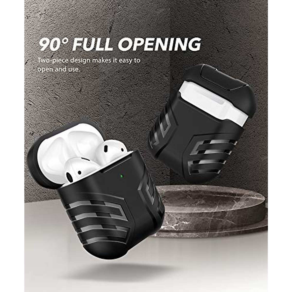 MOBOSI Military AirPods Case Cover Designed for AirPods 2 & 1, Full-Body Protective Vanguard Armor Series AirPod Case with Keychain for AirPods Wireless Charging Case, Black [Front LED Visible]