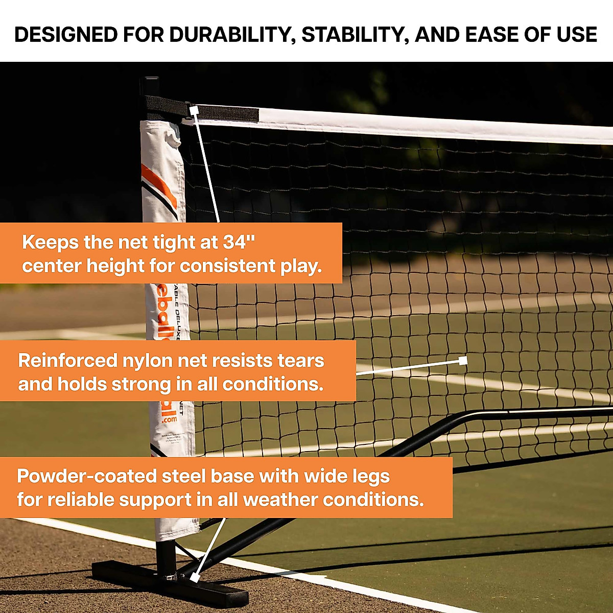 PickleballCentral Rally Pickleball Net, Portable Net System, Indoor/Outdoor, Pickleball Training Aids, Regulation Size, Alloy Steel Frame, Net and Carry Bag (Delux)