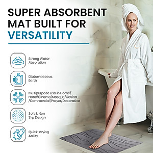 Zest Of Moringa 25x17inches Bath Stone Mat - Non-Slip Fast-Drying Mat for Kitchen Counter & Bathroom Floor - Super Absorbent Diatomaceous Earth Shower Mat - Elegant Stone Bath Mat - Gray
