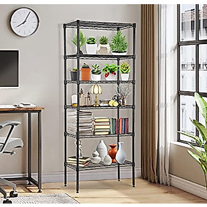 6-Tier Wire Shelving Metal Storage Rack, Adjustable Shelving Unit Free Standing Storage Shelf with Leveling Feet, 24"Lx14"Wx60"H Storage Shelves Organizer Unit for Office Studio Plant Craft, Black