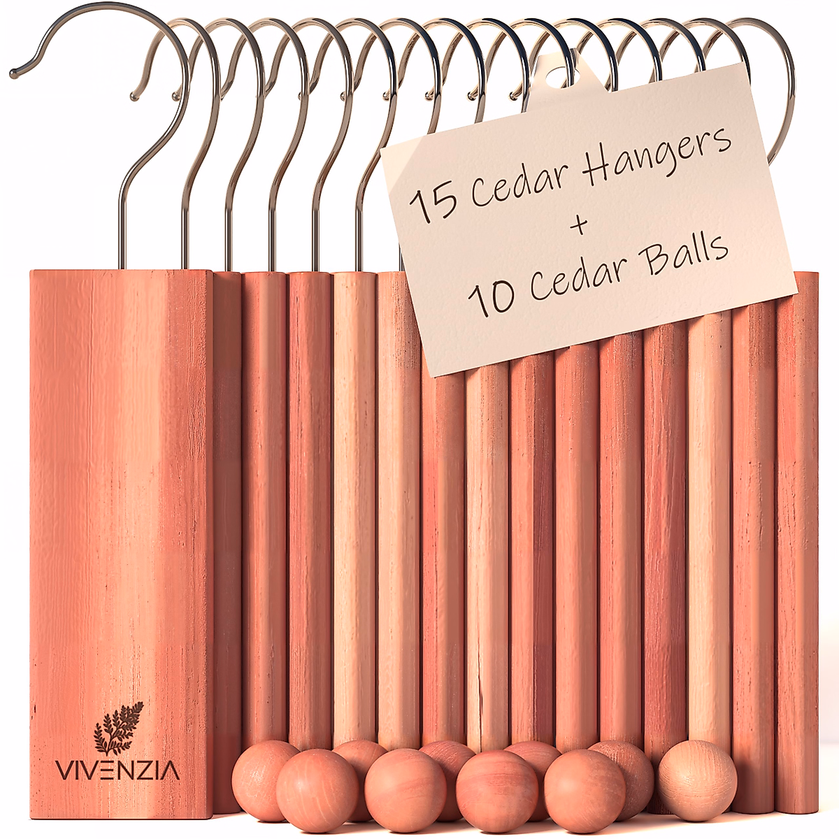 Vivenzia Cedar Blocks for Clothes Storage, Cedar Balls for Closets and Drawers -25 pcs, Including 15 Hang-ups and 10 Balls- Aromatic Cedar Blocks For Closet